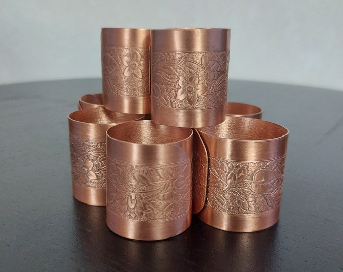 SET OF 8 - Coppercraft Guild Floral Engraved Napkin Rings Solid Copper ...