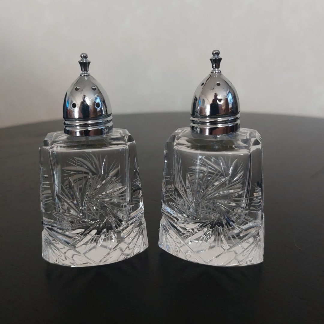 VINTAGE Crystal Salt Pepper Shakers, Sunburst Pinwheel Star of David ...