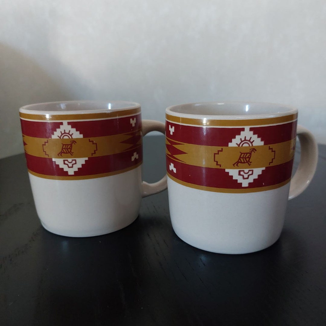 Pendleton Good for Life Aztec-gold Maroon Print Stoneware Coffee Mugs X ...