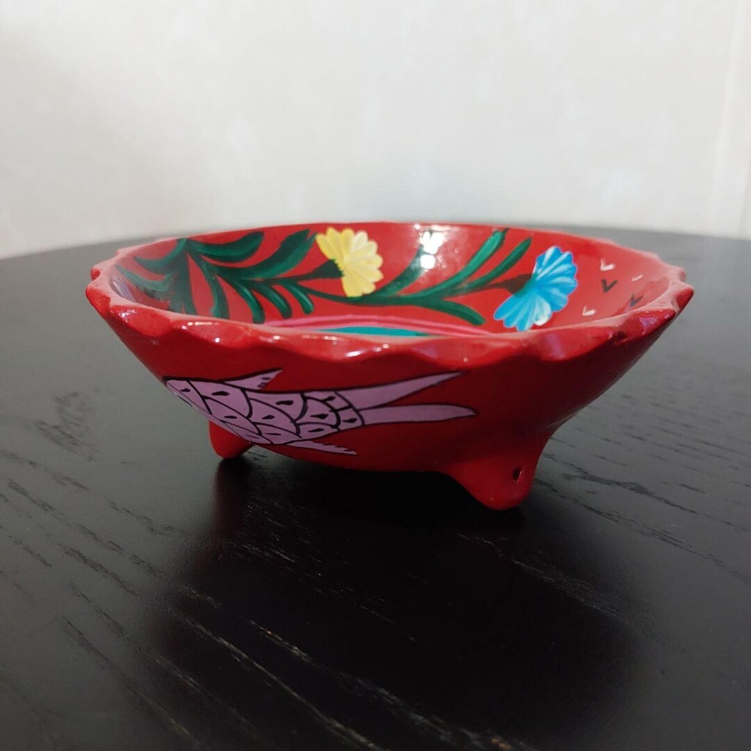 Mexican 3 Footed Pottery Bowl, Terracotta Pottery Swan Trinket Dish ...