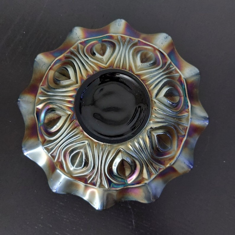 Australian Crown Crystal Black Carnival Glass Bowl: Lattice Pattern ...