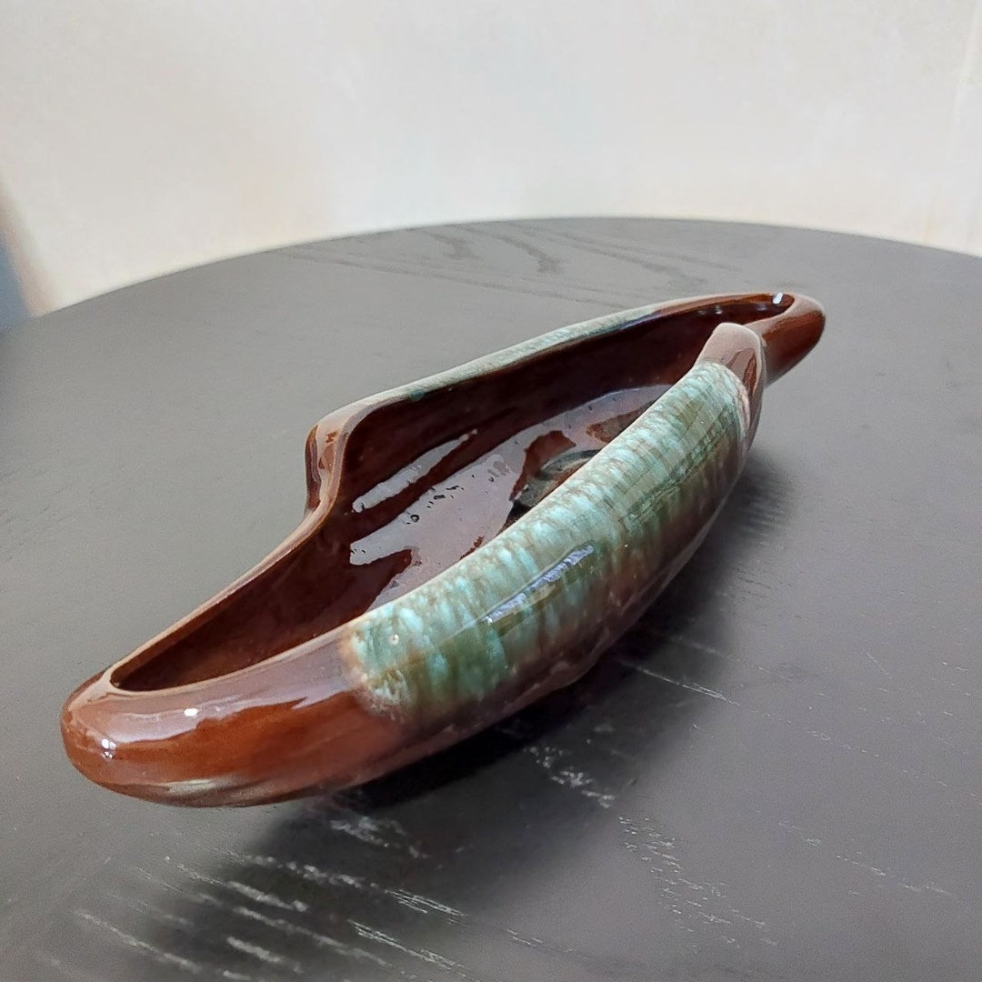 Vintage EATON'S Japan Planter Green Brown Drip Glaze Oval Mid-century ...