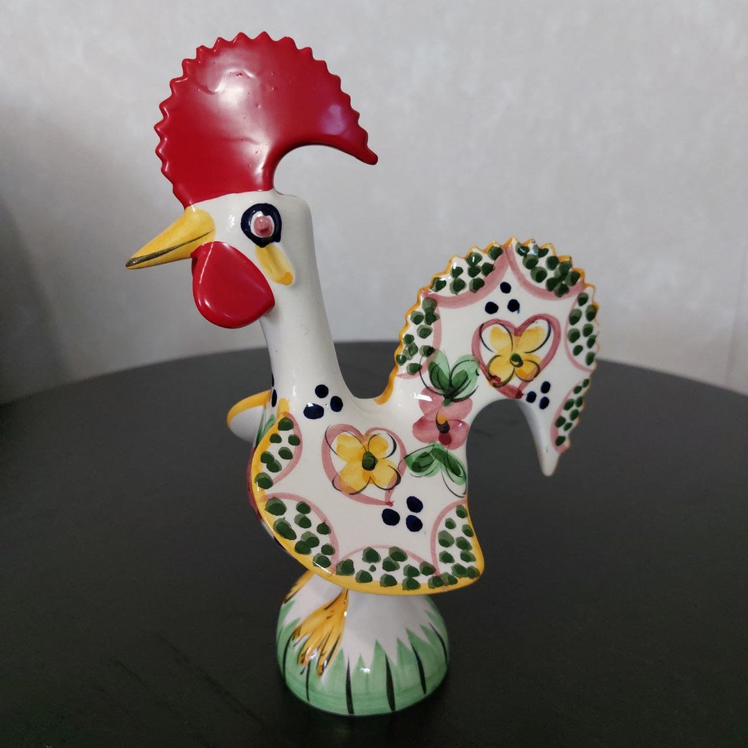 Vintage Hand Painted Portugal Rooster Figurine, Farmhouse Kitchen Decor ...