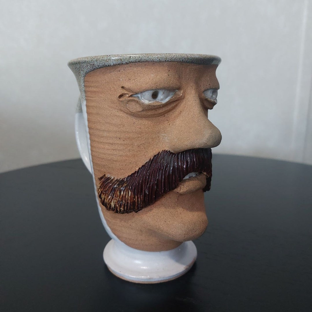 Hand Made Folk Art Leishman Art Pottery Face Mug Jug Stoneware Mustache ...