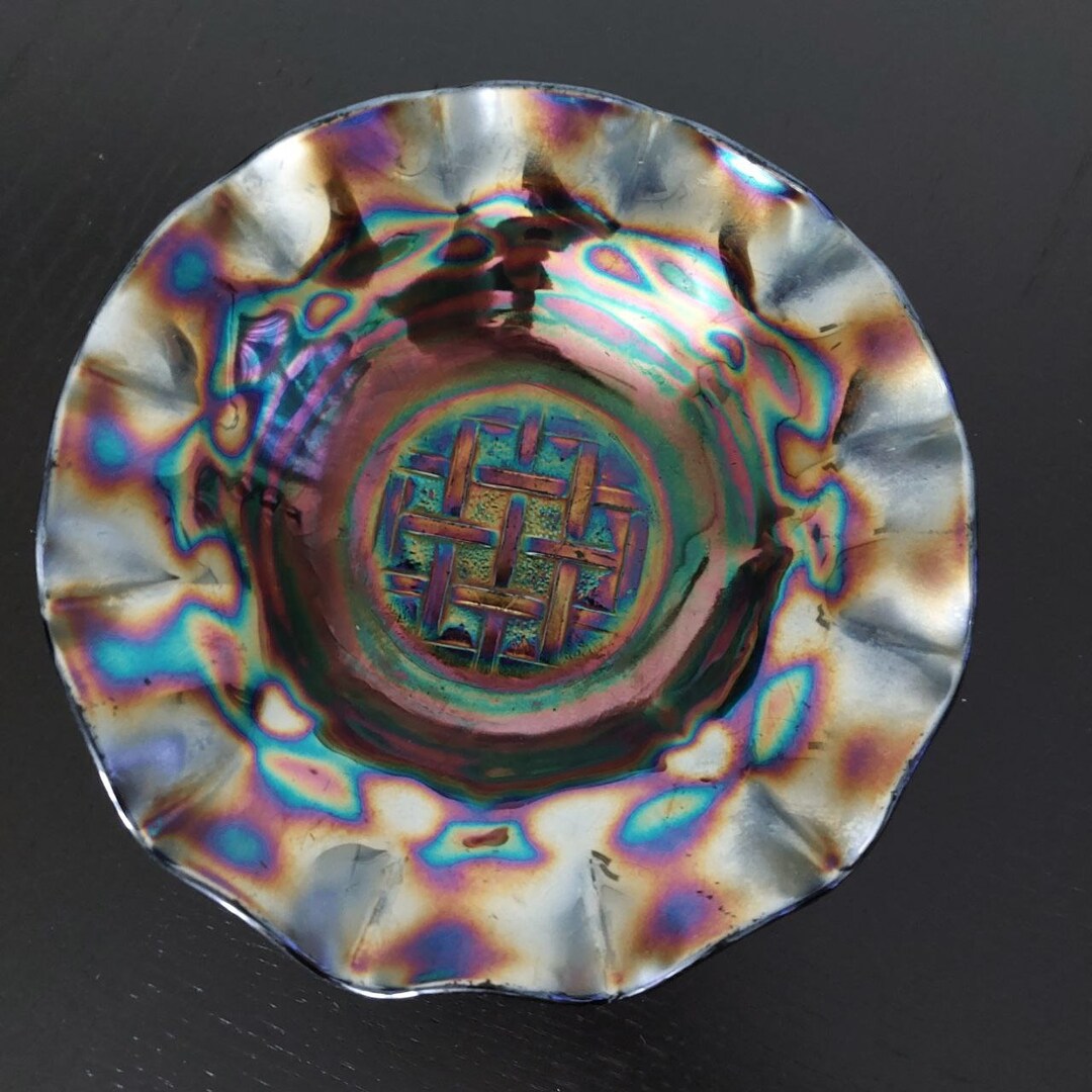 Australian Crown Crystal Black Carnival Glass Bowl: Lattice Pattern ...