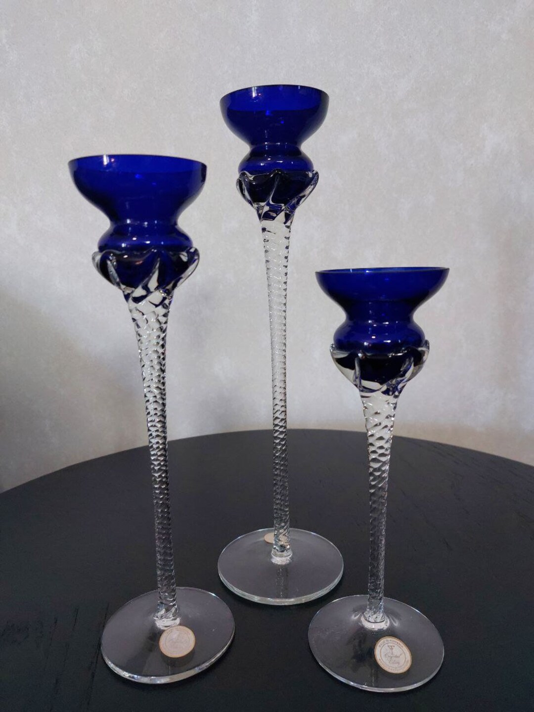 Romanian Cobalt Blue "crystal Clear" Glass Candleholders Handcrafted ...