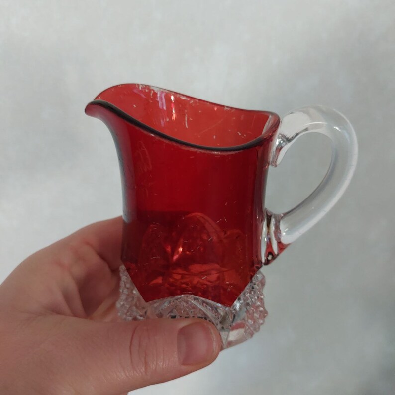Antique Glass Ruby Red Flash Etched Cream Pitcher 'anna 1901' Cathedral ...