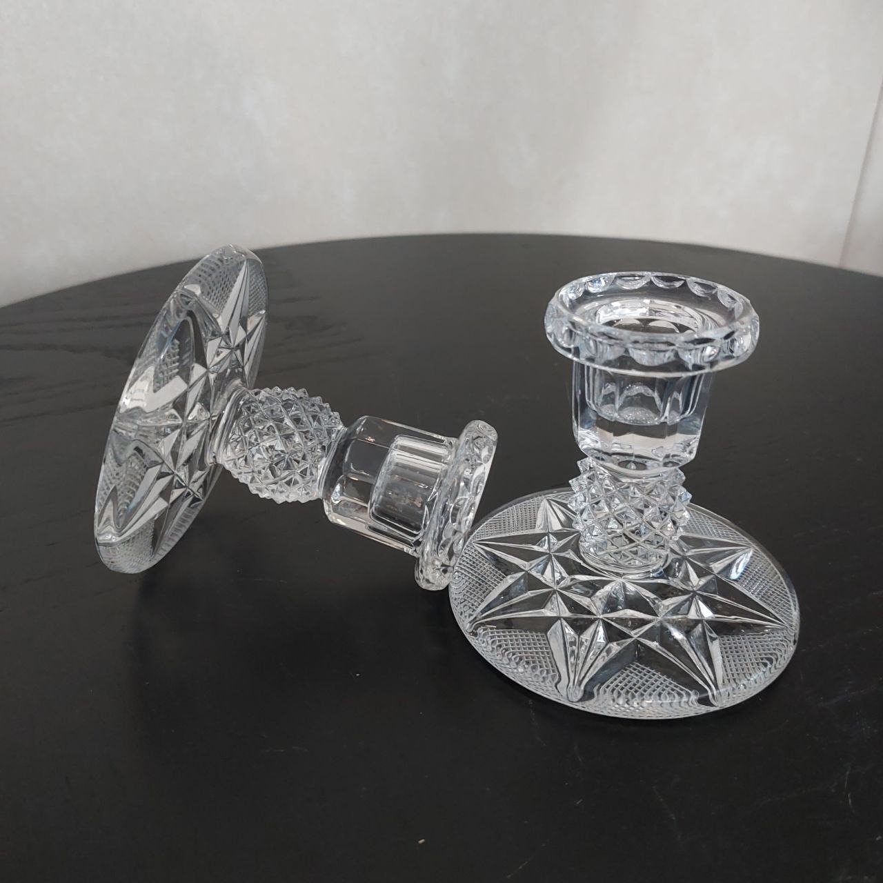 Set of 2 Vintage Cut LEAD CRYSTAL GLASS Candlestick Holders Starburst ...