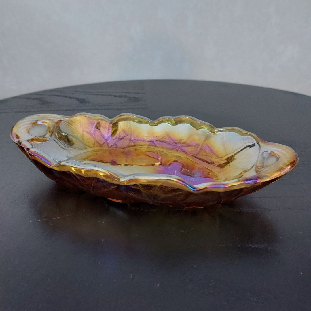 Vintage Indiana Glass Amber Carnival Lily Pons Oval Pickle Relish Candy ...