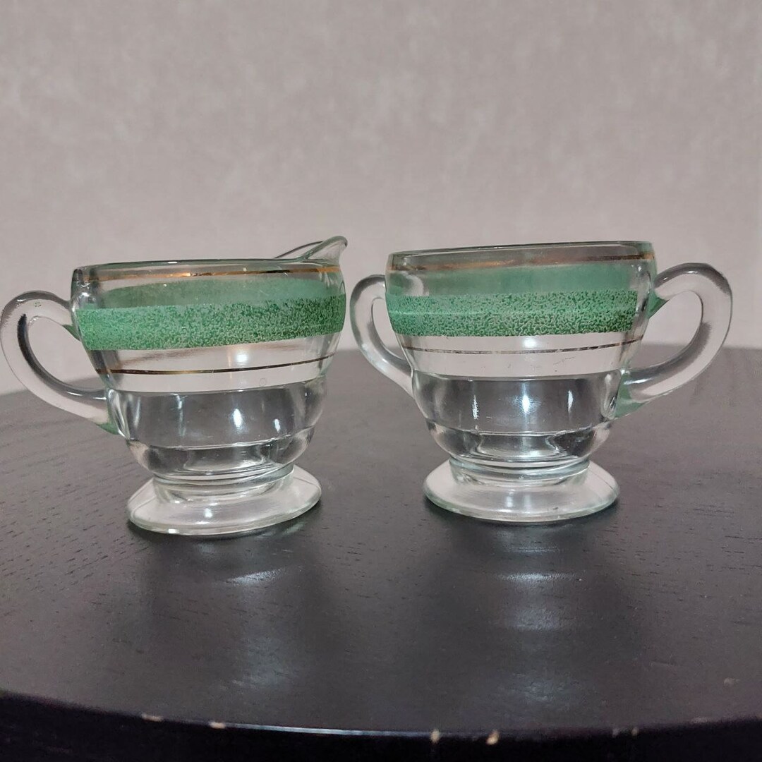 Vintage Kent Green Stripe Sugar and Creamer Set - 1940s Coffee Service ...
