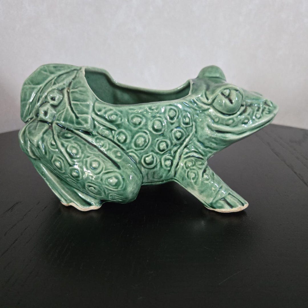 Mid Century Mccoy Pottery Frog Shaped Flower Pot, Green Glazed Frog or ...