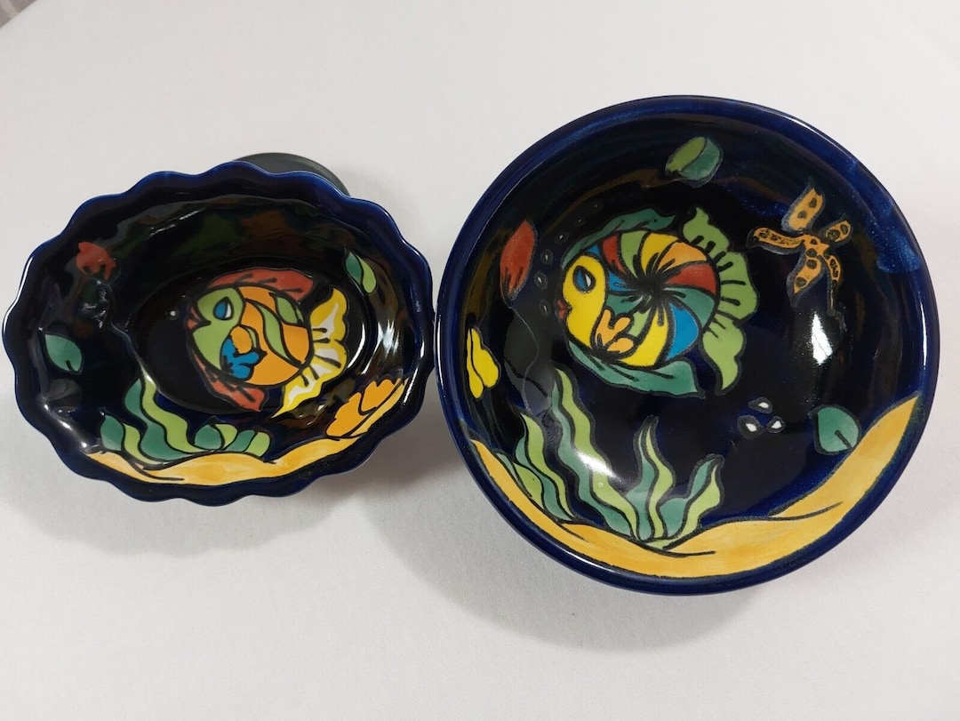 Talavera Mexican Pottery Fish Under the Sea Cobalt Blue Bowl - Etsy
