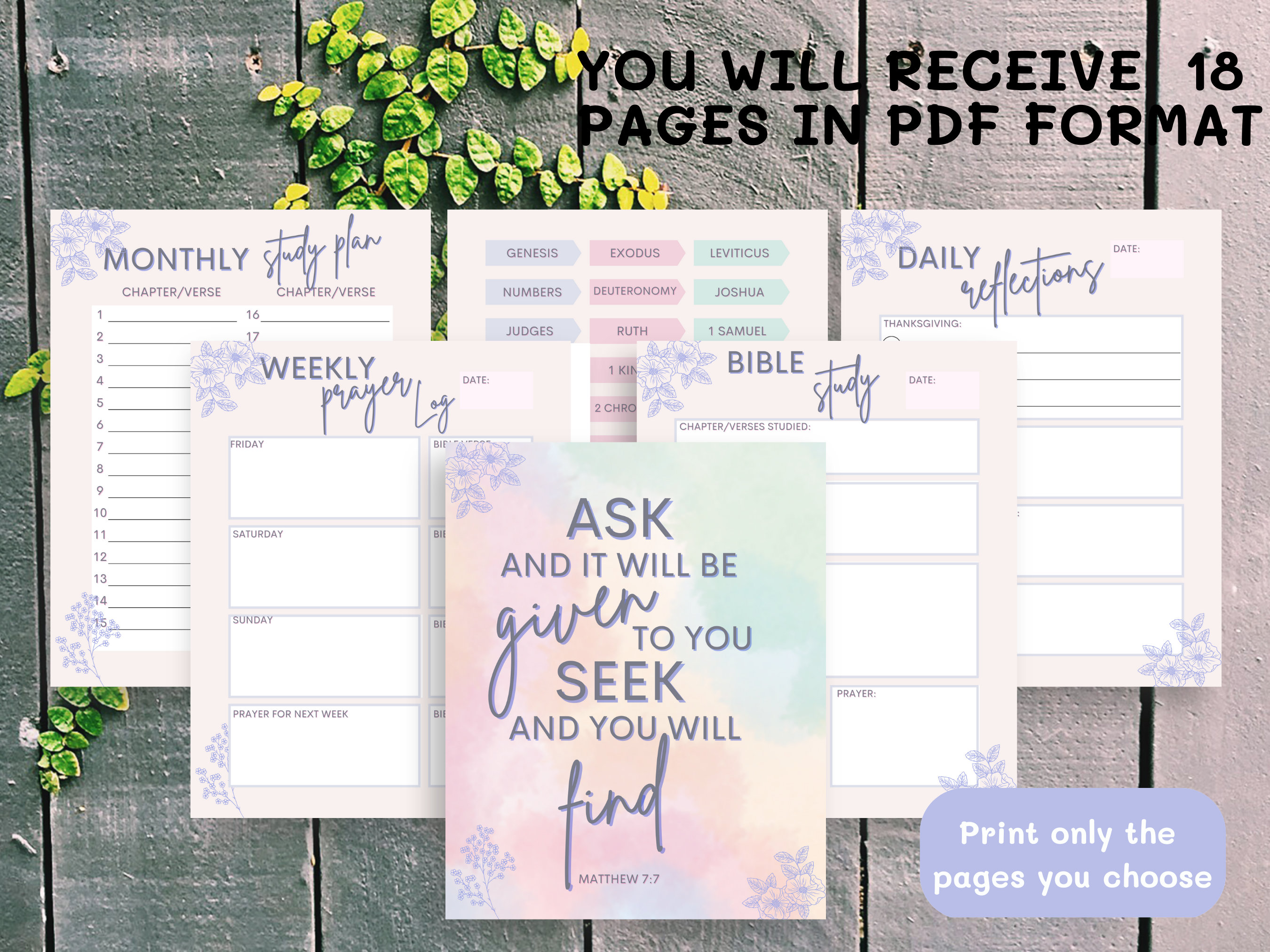 Printable Bible Study Journal Downloadable PDF Daily Prayer Logs Verse ...