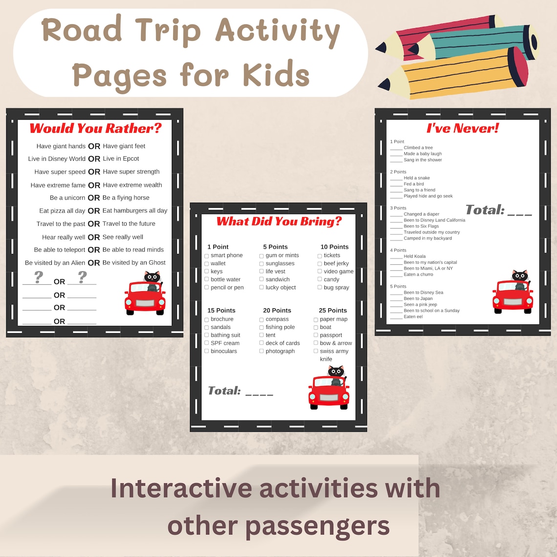 Printable Road Trip Activities for Kids Car Ride Games Travel Pages ...