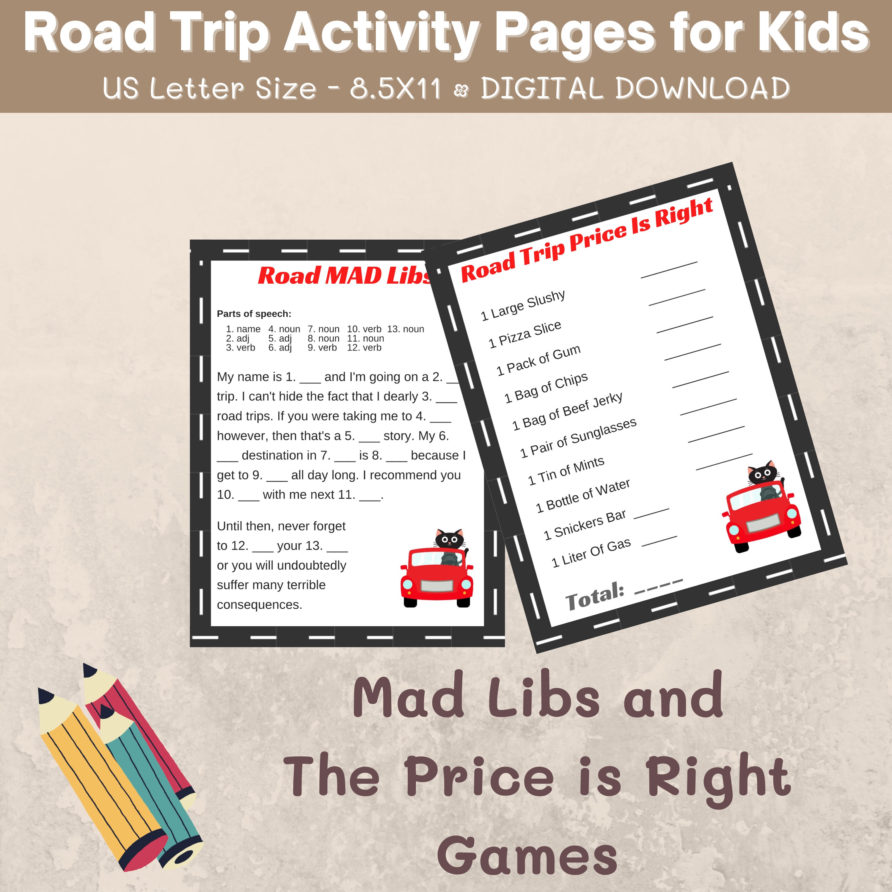 Printable Road Trip Activities for Kids Car Ride Games Travel Pages ...