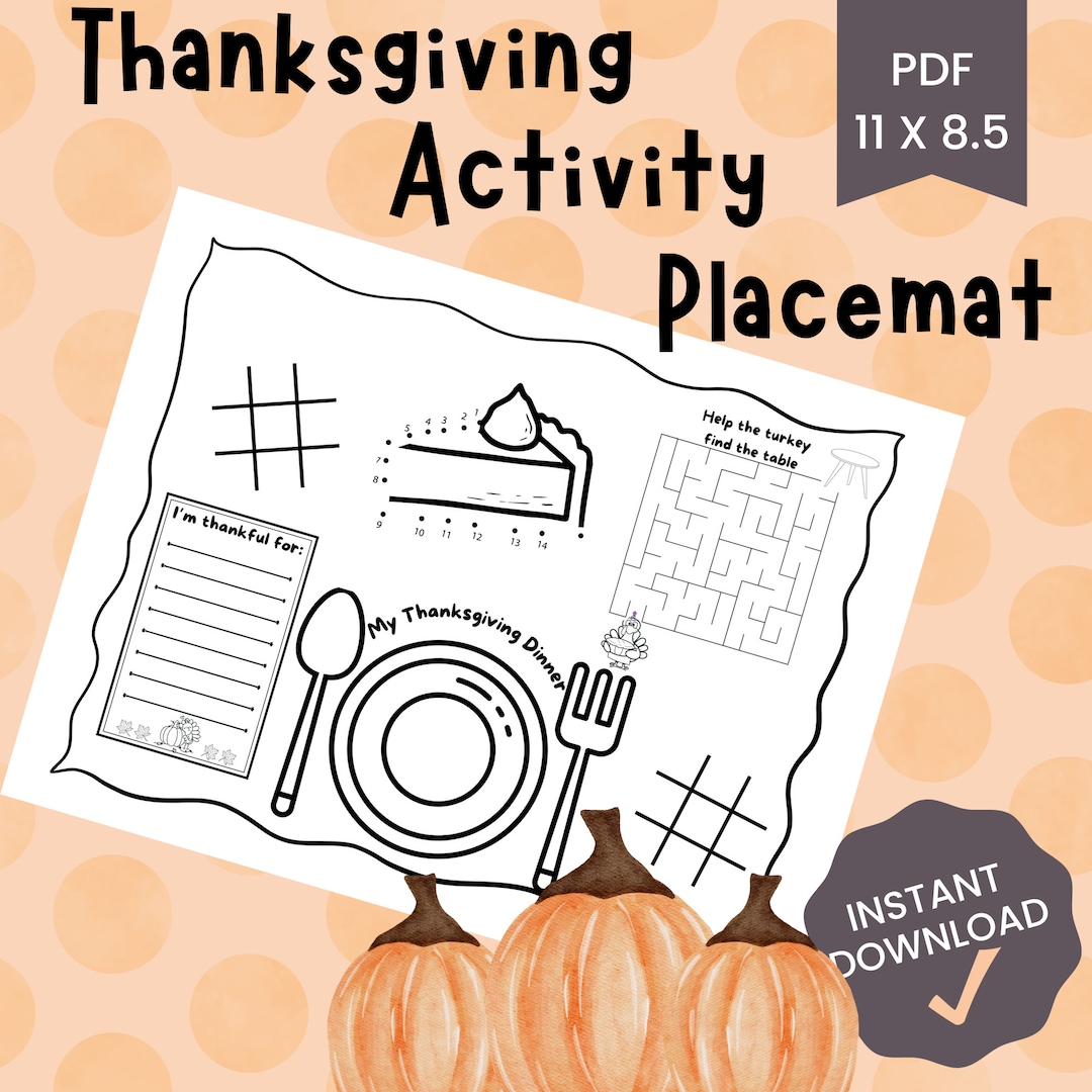 Printable Thanksgiving Activity Placemat for Kids Digital Download ...
