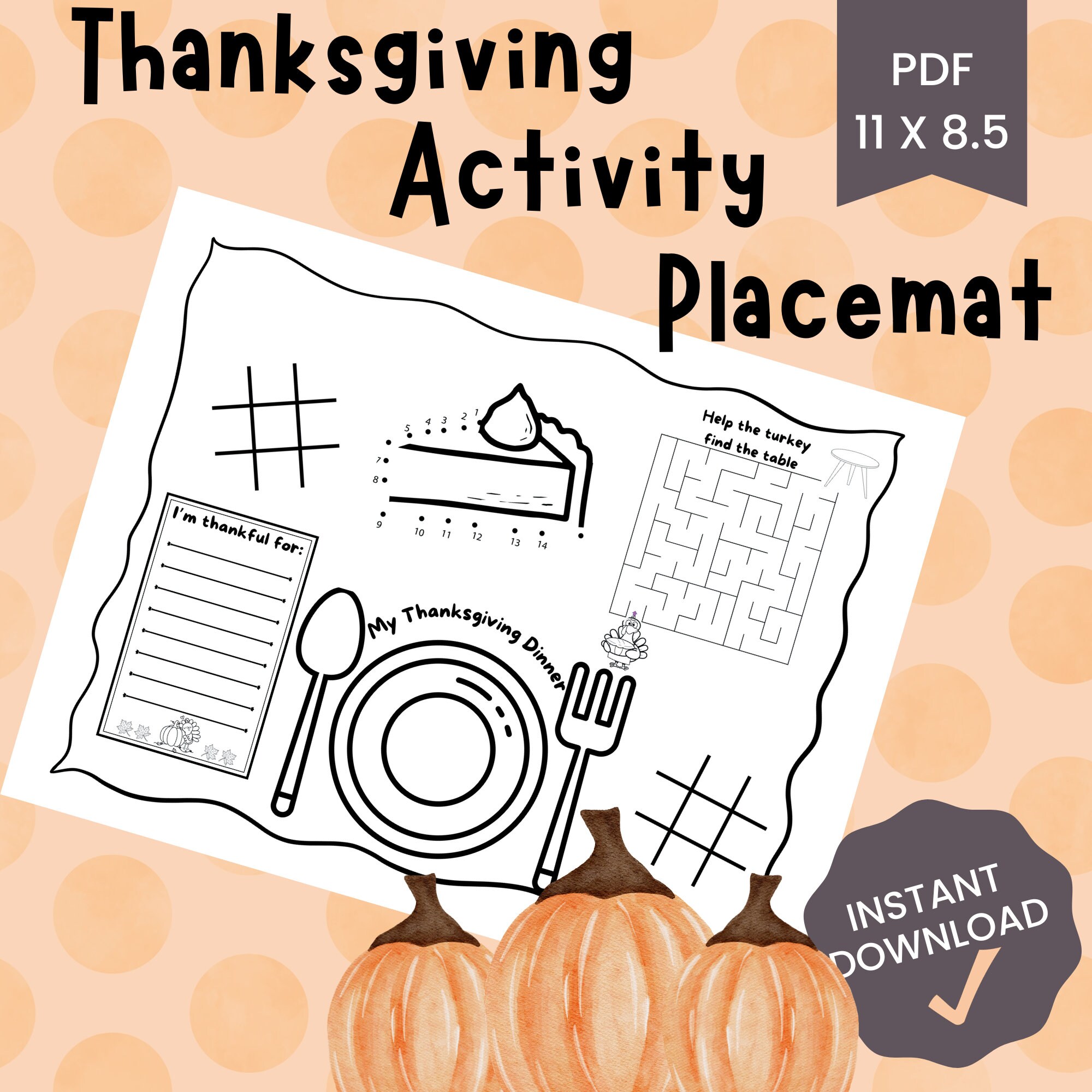 Printable Thanksgiving Activity Placemat for Kids Digital Download ...