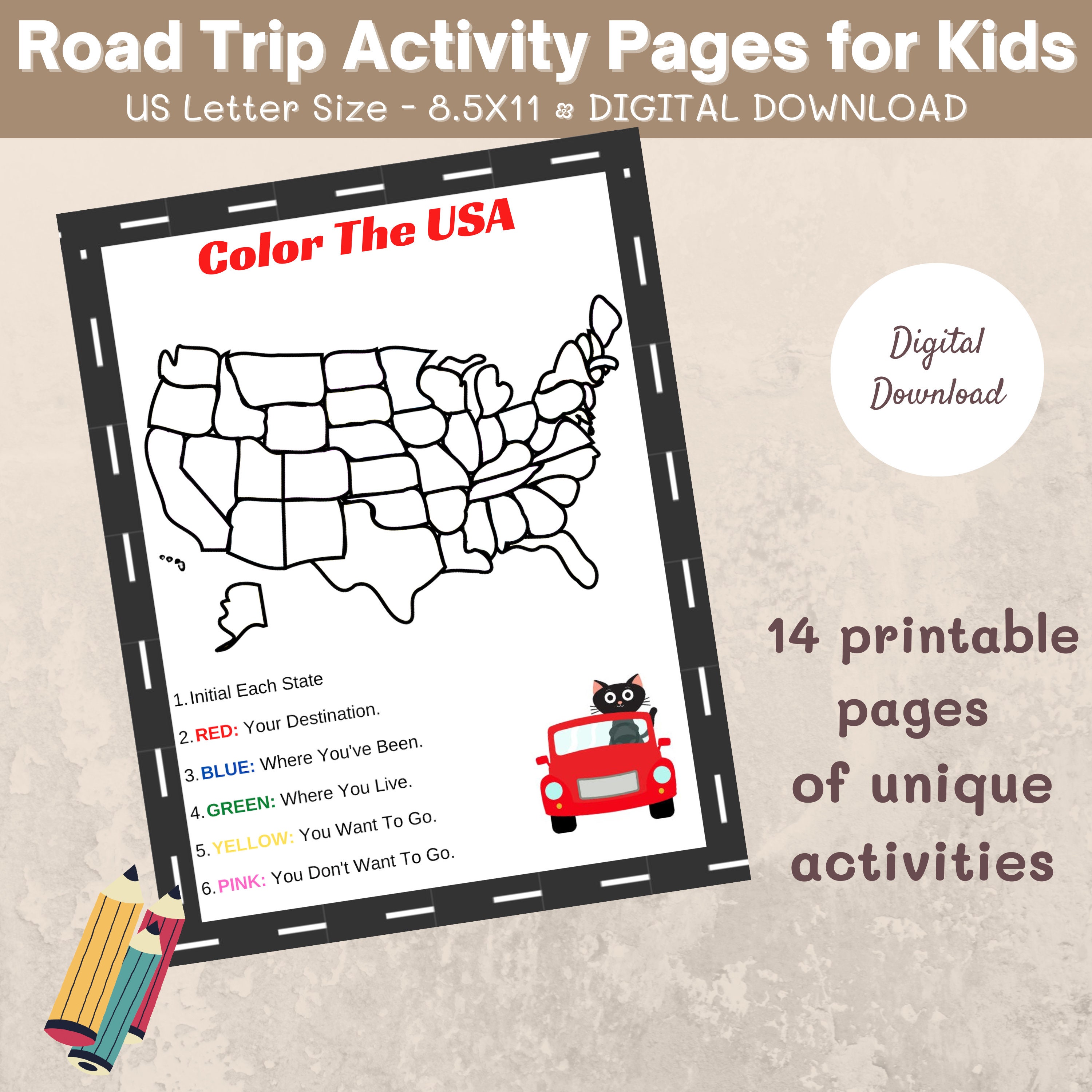 Printable Road Trip Activities for Kids Car Ride Games Travel Pages ...