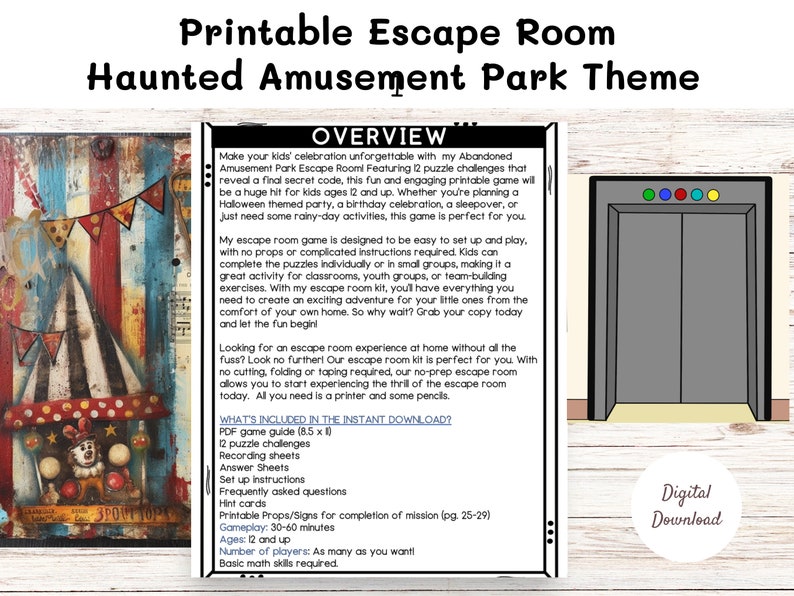 Haunted Amusement Park Escape Room: Printable DIY Party Game (PDF ...