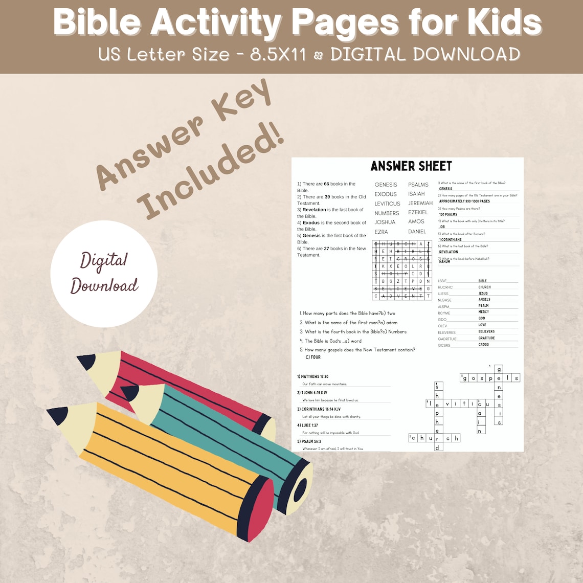 Printable Bible Activities for Kids Bible Worksheets Bundle Bible Games ...