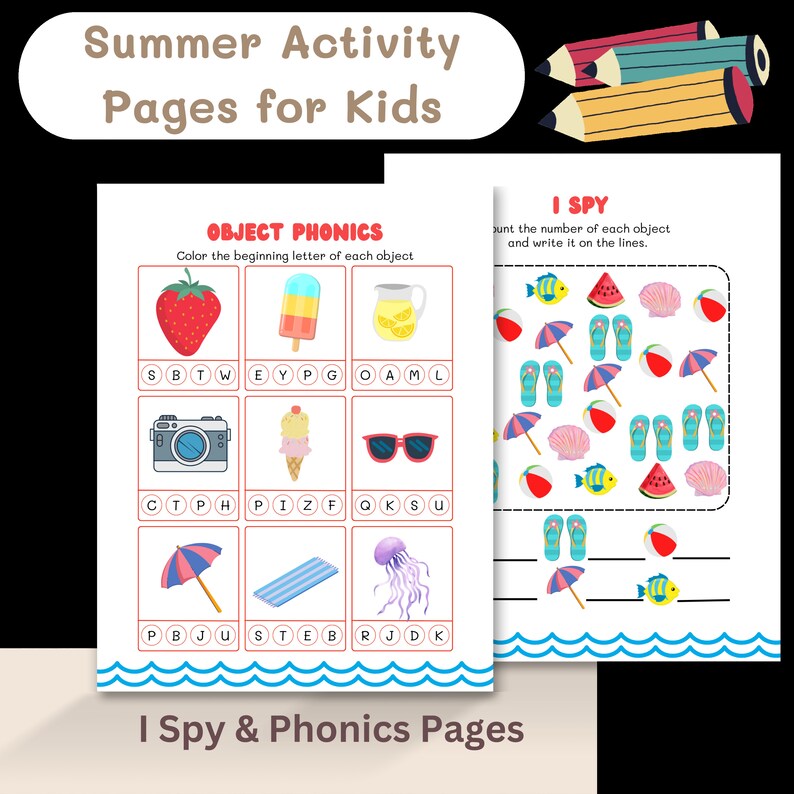 Kid's Summer Activity Workbook: 12 Printable Learning Pages (PDF ...