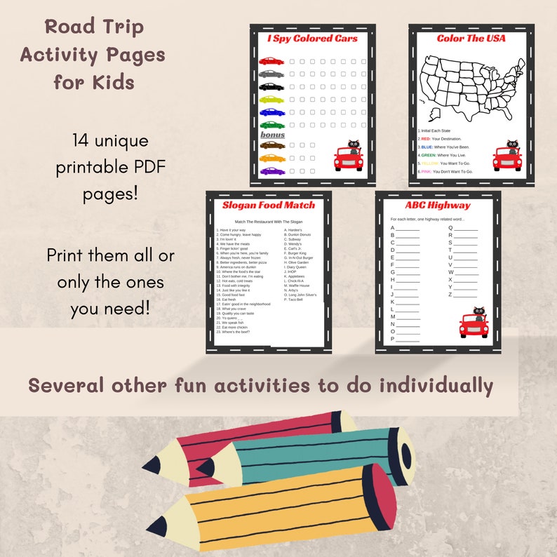 Printable Road Trip Activities for Kids Car Ride Games Travel Pages ...