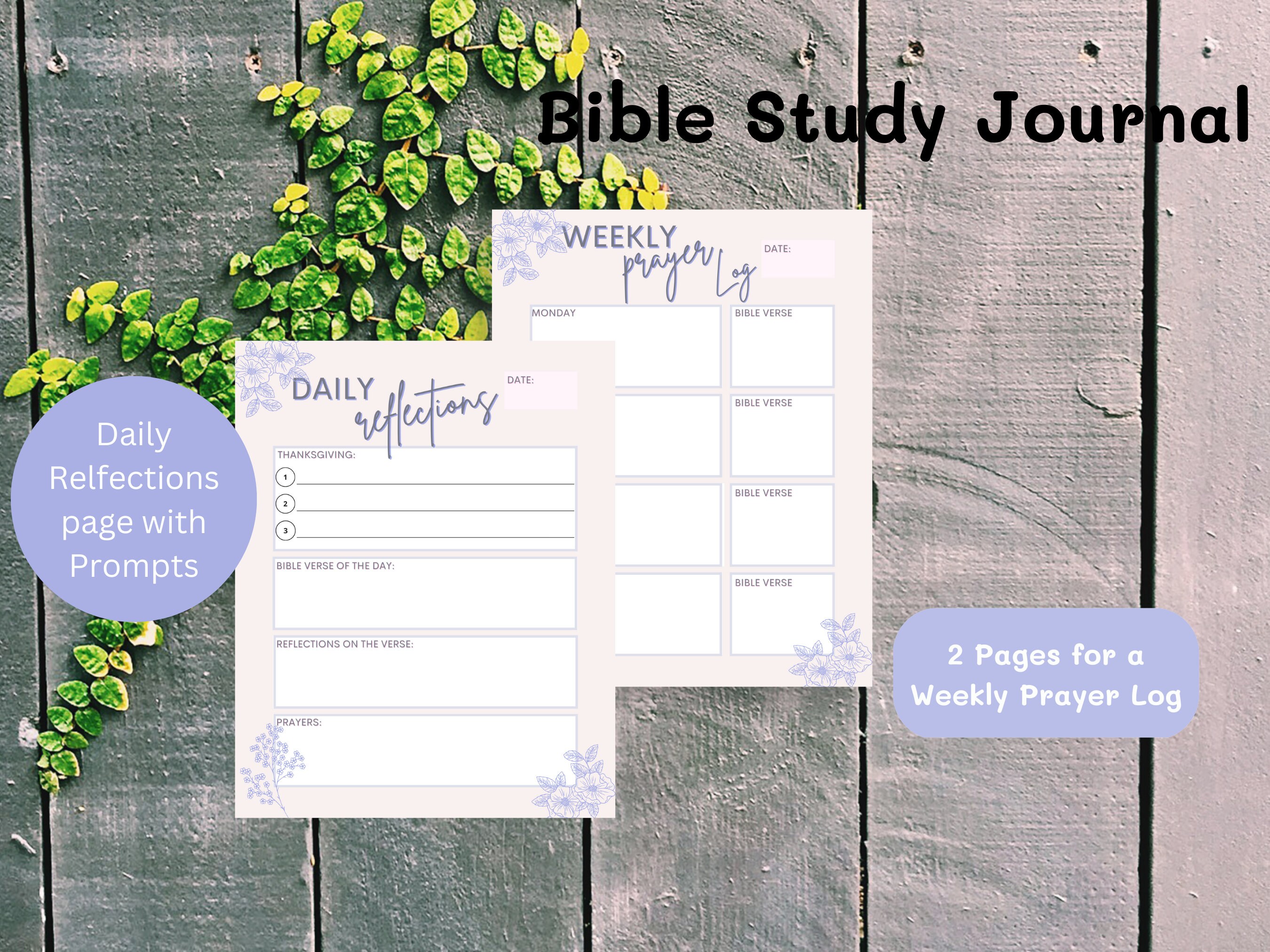 Printable Bible Study Journal Downloadable PDF Daily Prayer Logs Verse ...