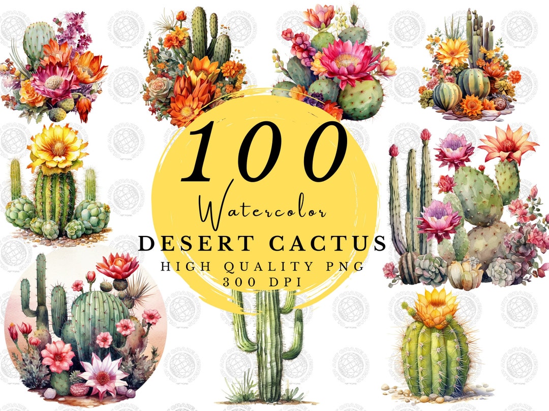100 Watercolor Cactus Clipart - Cactus Png - Desert Graphics - Desert ...
