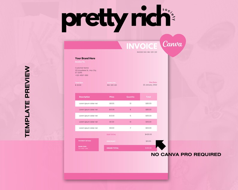Pink Invoice, Business Invoice Template , Small Business, Invoice ...