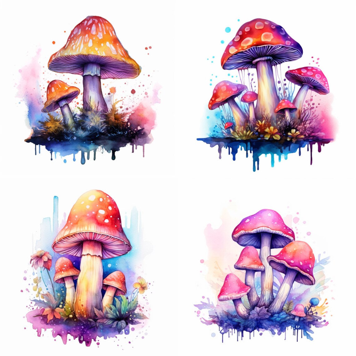 Mushroom Watercolor Clipart PNG | Digital Art - Etsy