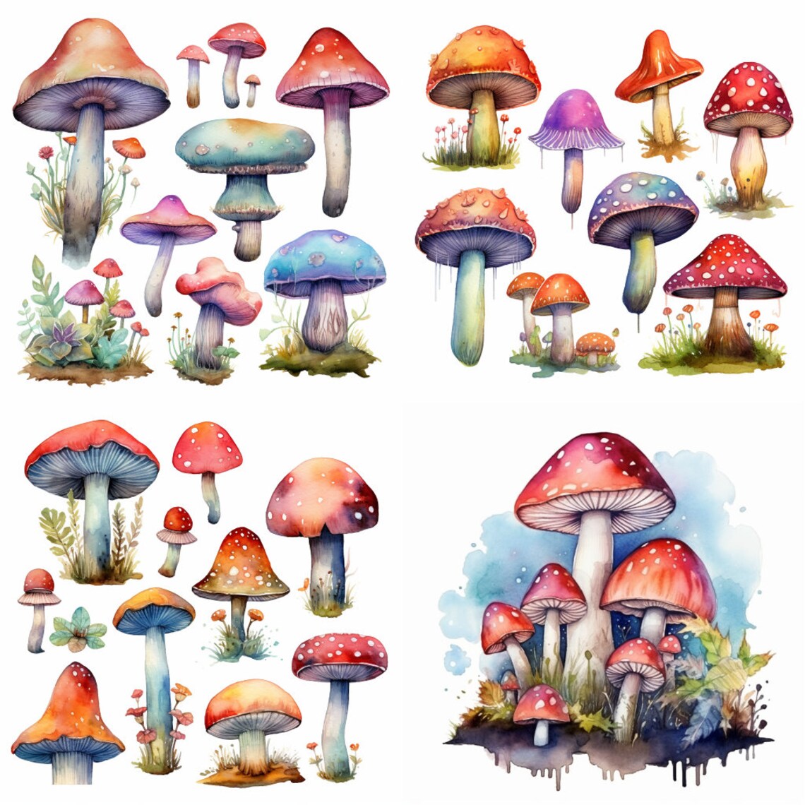 Mushroom Watercolor Clipart PNG | Digital Art - Etsy