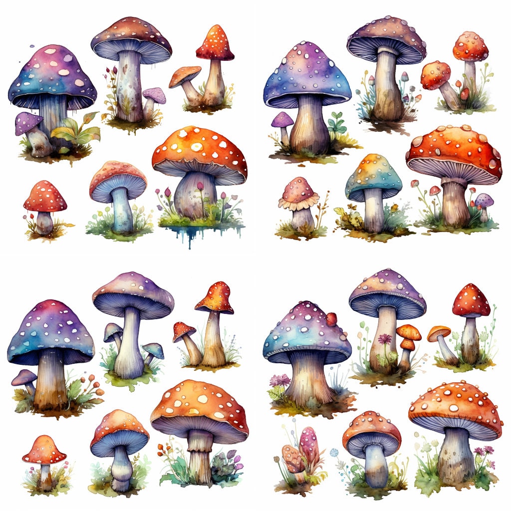 Mushroom Watercolor Clipart PNG Digital Art - Etsy Canada