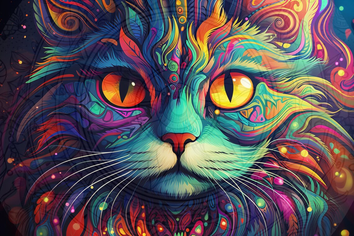 Psychedelic Cat Portrait Midjourney Art Bundle Psychedelic PNG - Etsy