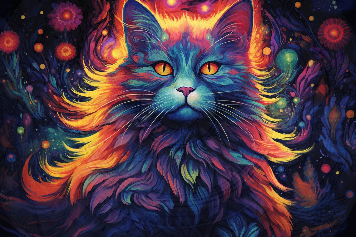 Psychedelic Cat Portrait Midjourney Art Bundle Psychedelic PNG - Etsy