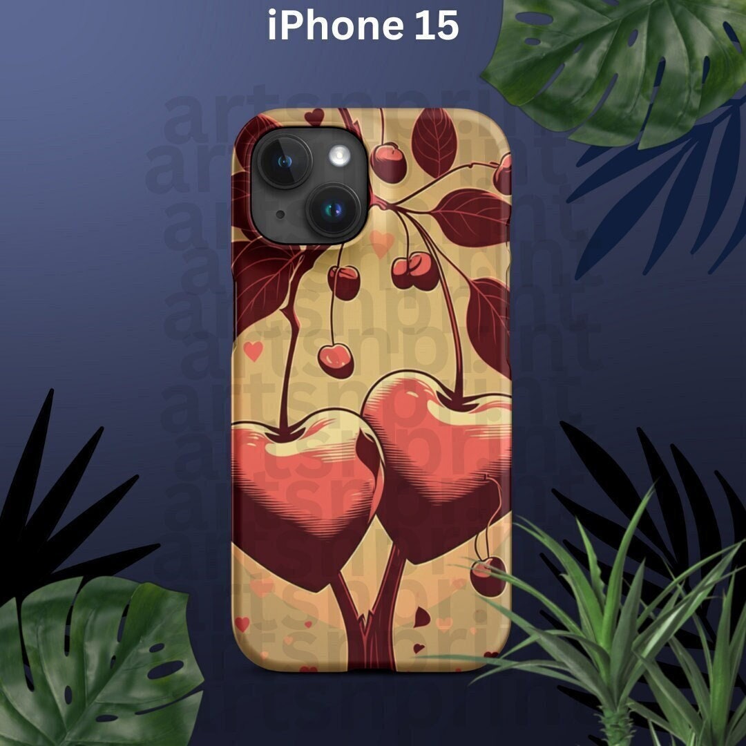 IPhone Cherry Hearts Case, iPhone Snap Case, Fits iPhone Series 13-15 ...