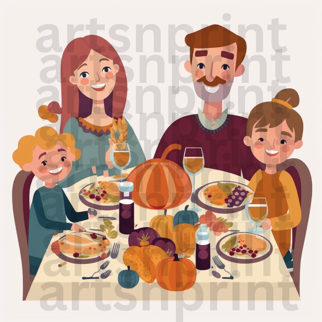 Thanksgiving Family Dinner Clipart PNG 4 Pack 300 Dpi Happy Cartoon ...