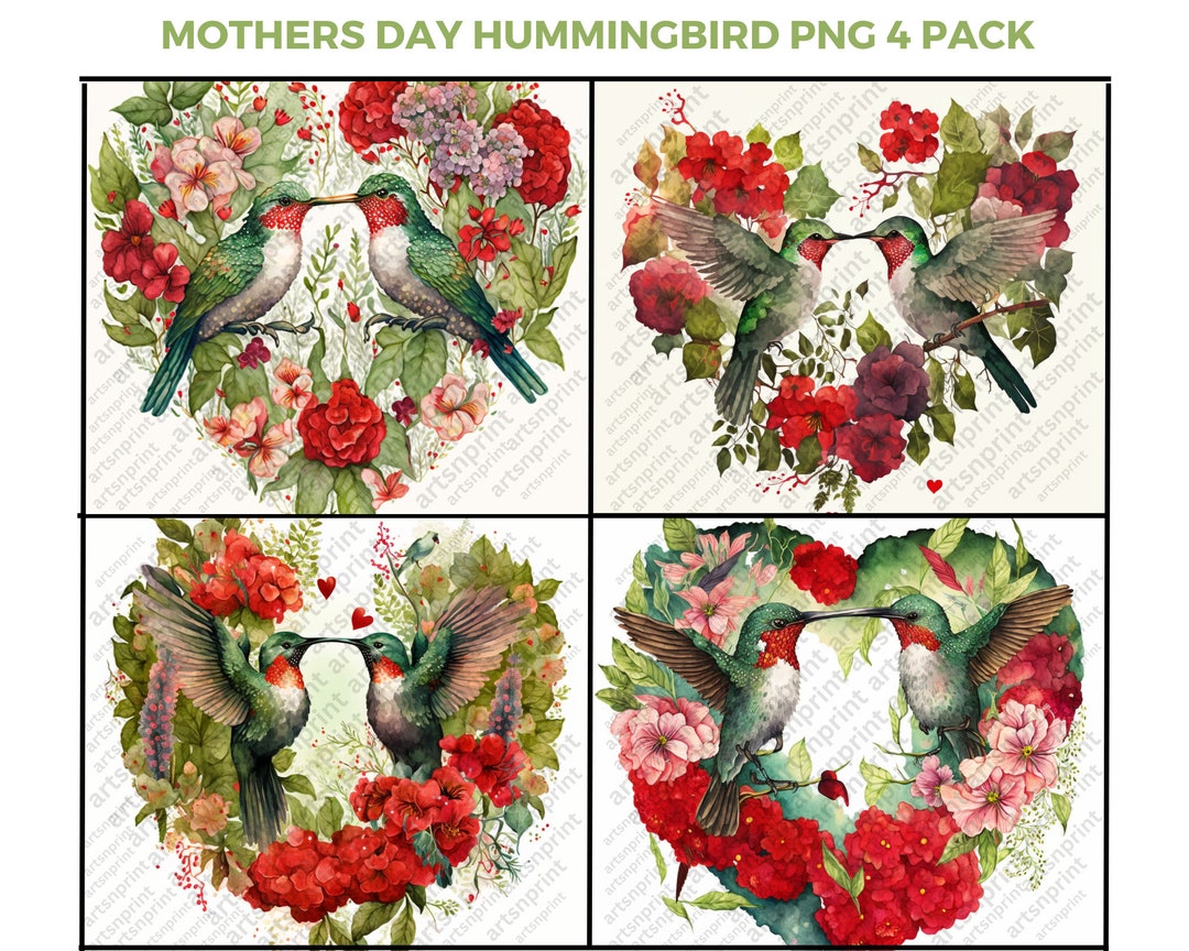 Mothers Day Hummingbird Heart PNG Clipart 4 Pack Sublimation, Wind ...