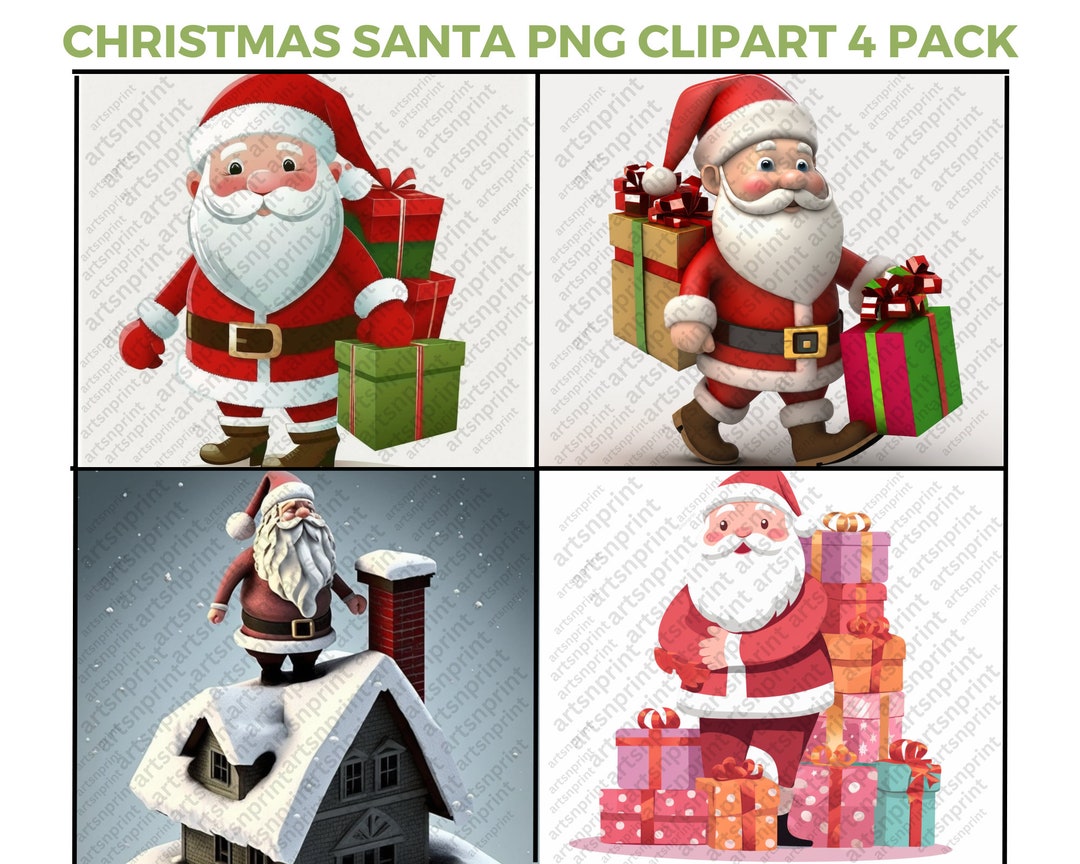 Christmas Santa Kids Clipart PNG 4 Pack 300 Dpi Cartoon Children's ...
