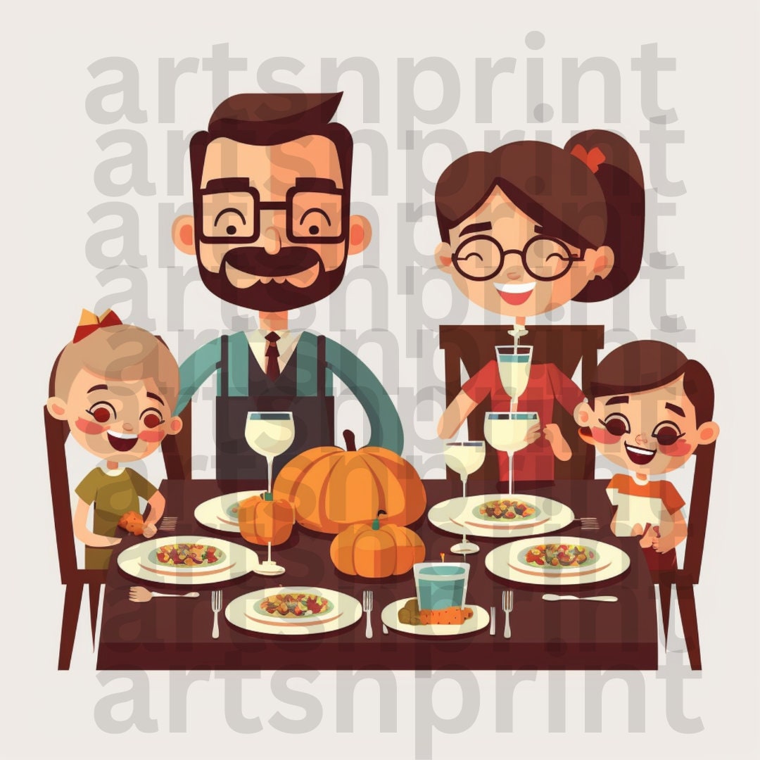 Thanksgiving Family Dinner Clipart PNG 4 Pack 300 Dpi Happy Cartoon ...