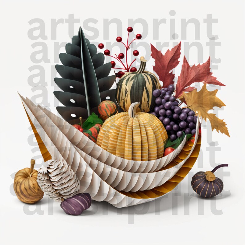 Thanksgiving Cornucopia Clipart PNG 5 Pack 300 Dpi Realistic Fruit ...