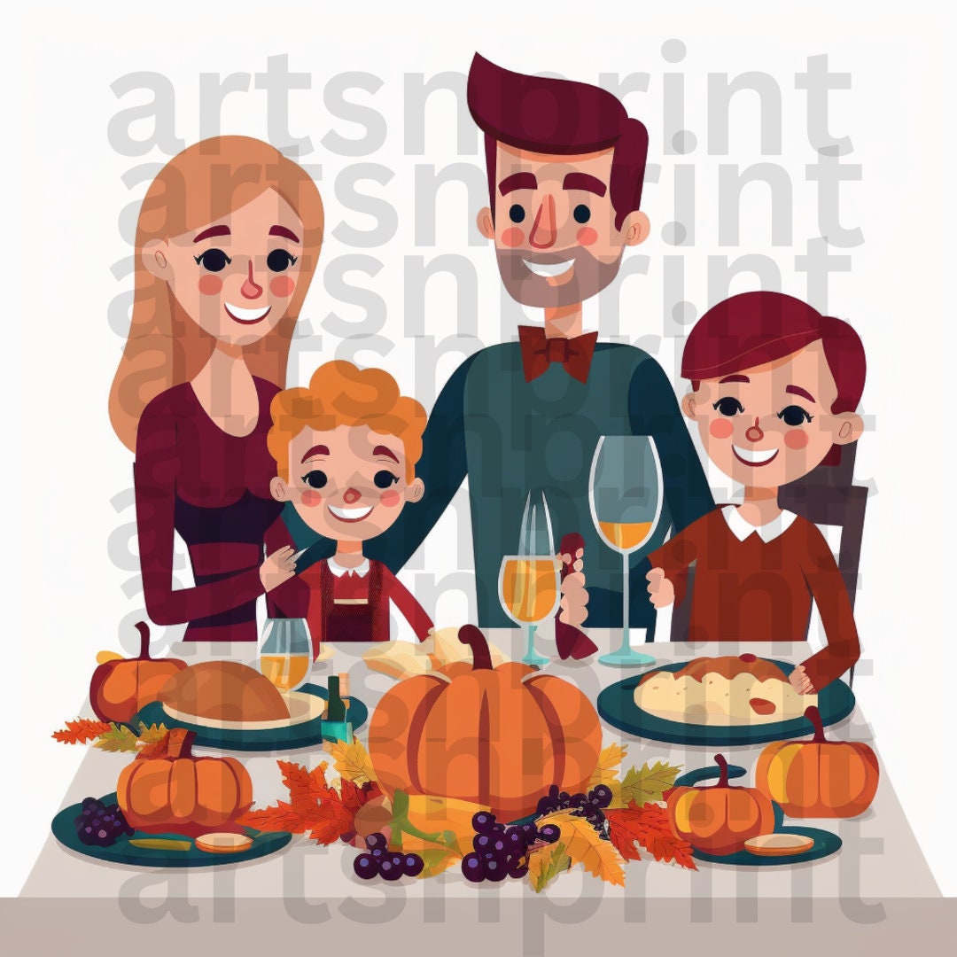 Thanksgiving Family Dinner Clipart PNG 4 Pack 300 Dpi Happy Cartoon ...
