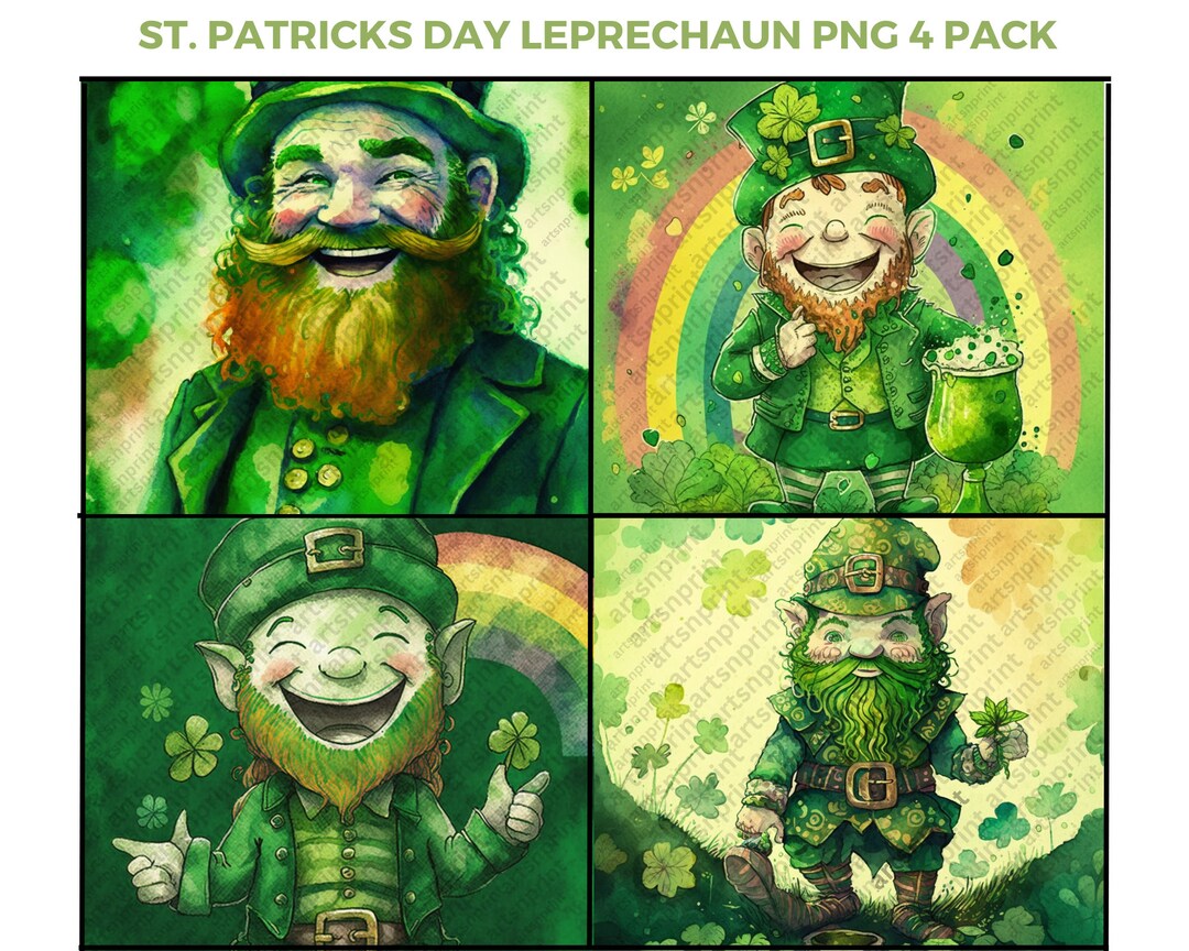 St Patricks Day Leprechaun PNG Clipart 4 Pack Sublimation, Wind Spinner ...