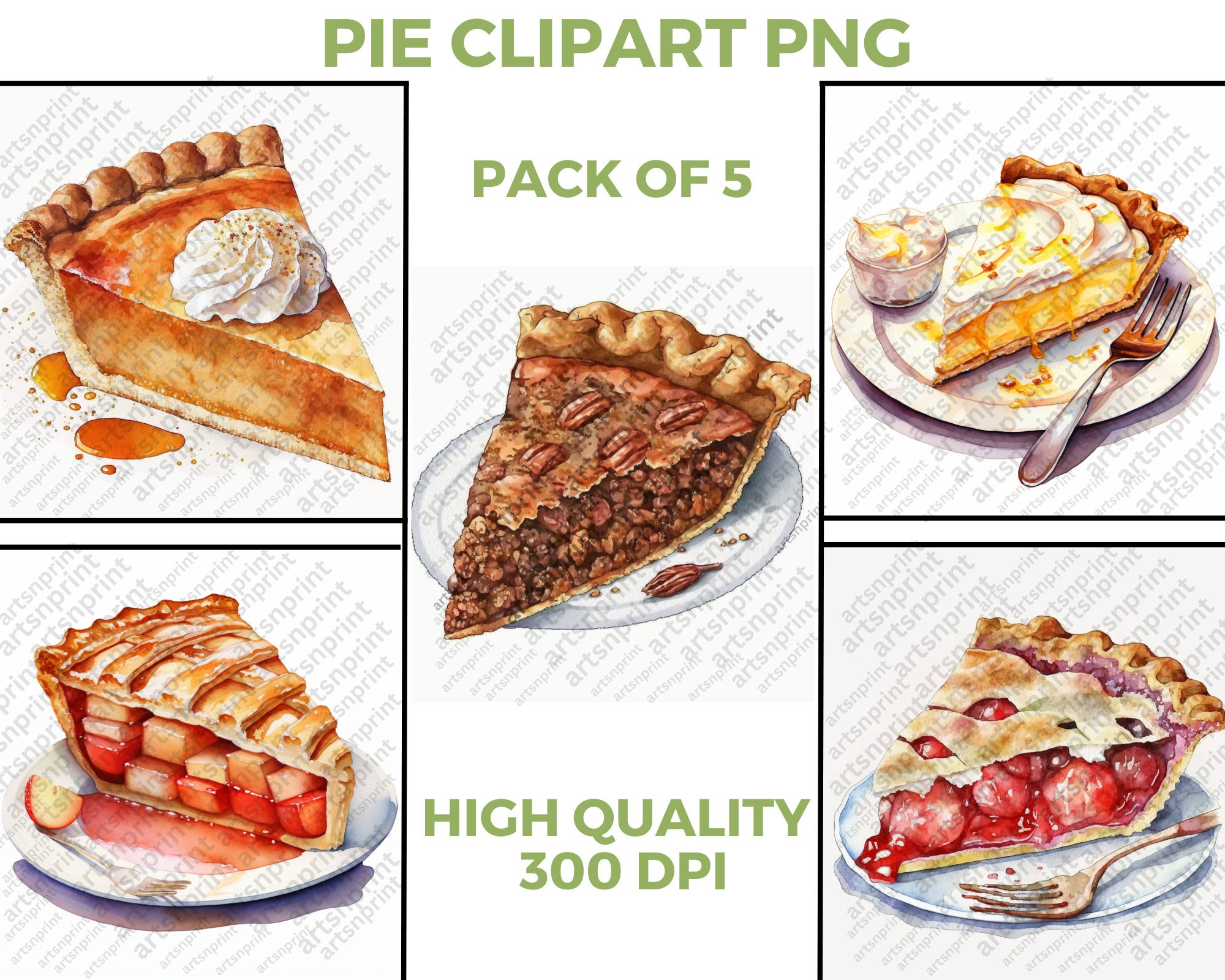 Pie Clipart PNG 5 Pack 300 Dpi Realistic Dessert Images Clip Art - Etsy