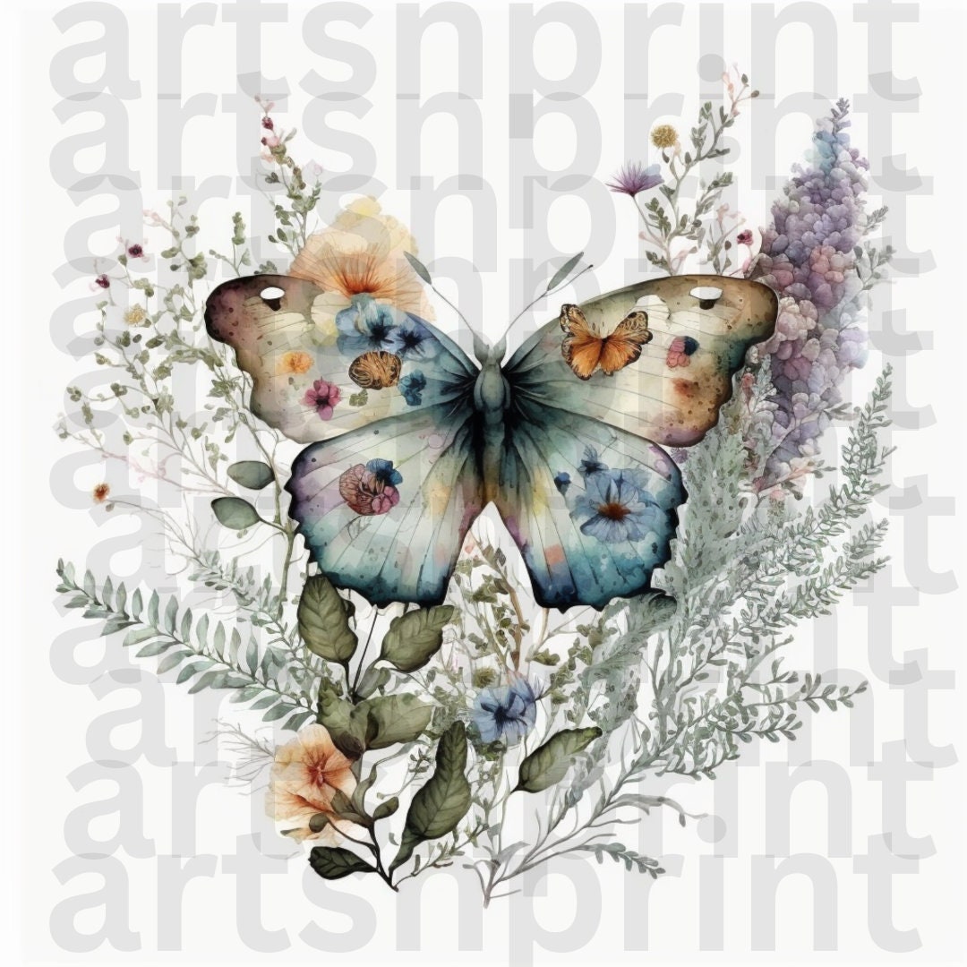 Watercolor Butterfly Boho Floral Clipart PNG 4 Pack 300 Dpi - Etsy