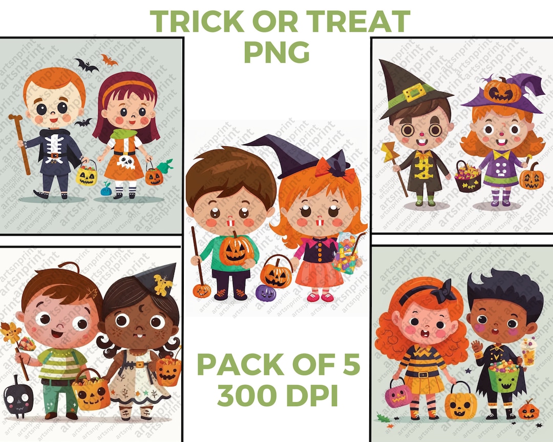 Halloween Kids Clipart PNG 5 Pack, Trick or Treat Images (300 Dpi) - Etsy