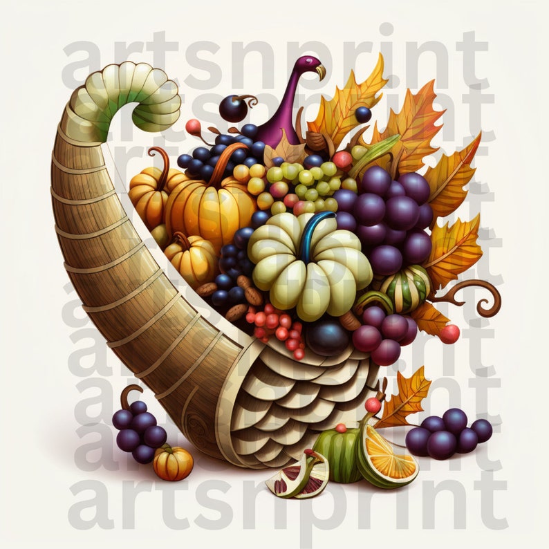 Thanksgiving Cornucopia Clipart PNG 5 Pack 300 Dpi Realistic Fruit ...