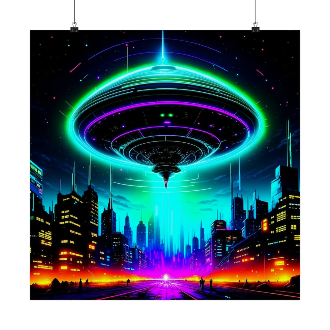 UFO Poster, 24 X 24, Flying Saucer Poster, City Poster, Alien Abduction ...