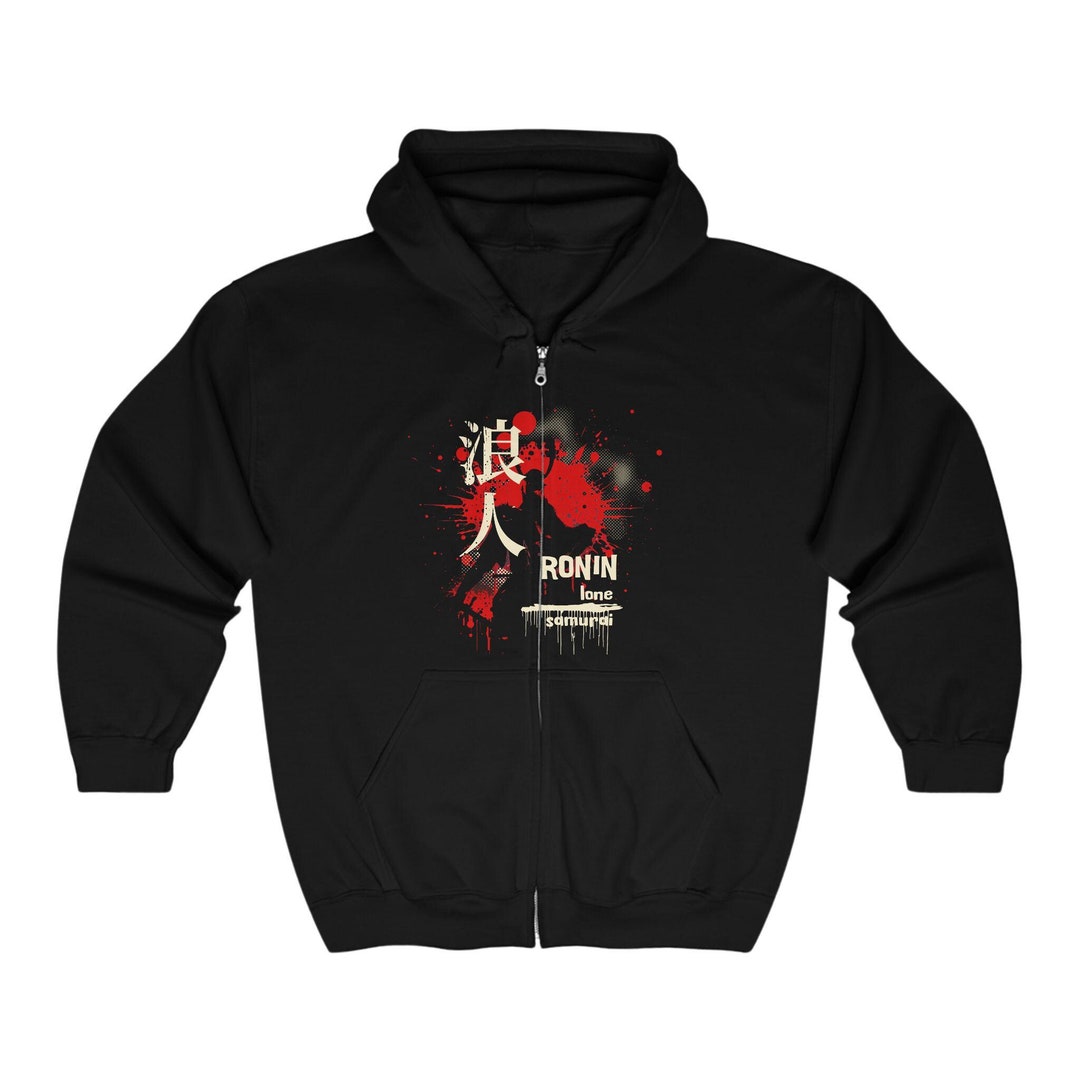 Samurai Zip up Hoodie, Lone Warrior Sweatshirt, Japanese Hooded Jacket ...
