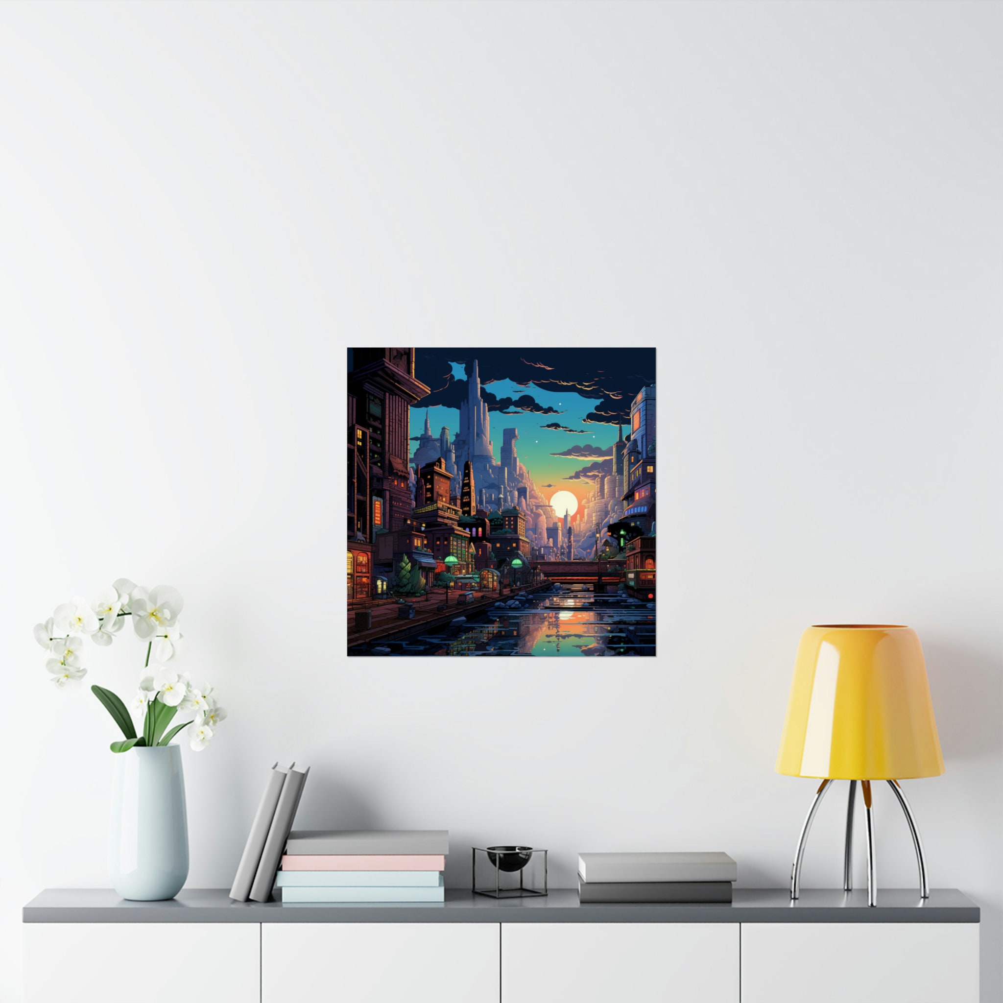 City Scape Poster, Digital City Poster, Pixel Cityscape, Animated City ...