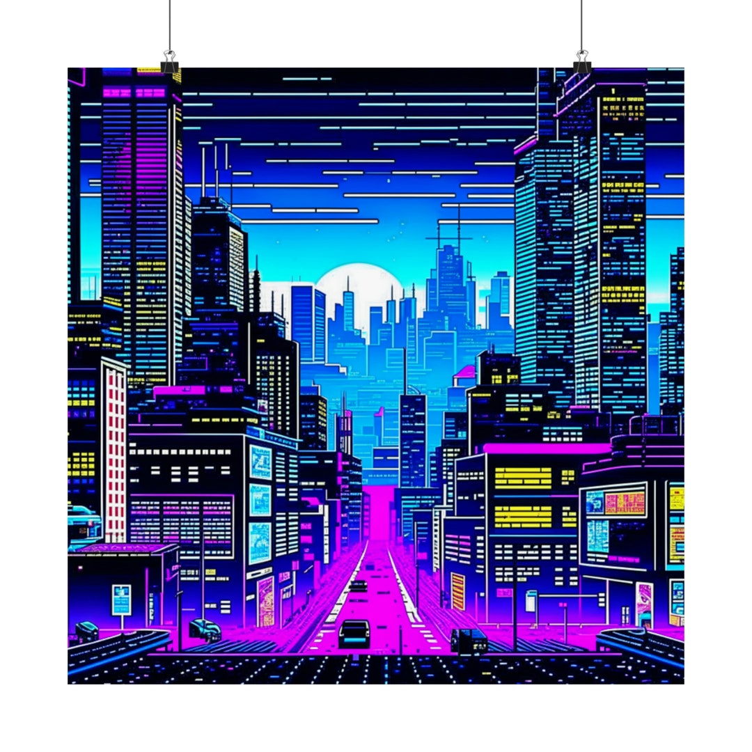Pixel City Poster, Cyberpunk City, Pixel Art City, Gaming Poster, Video ...